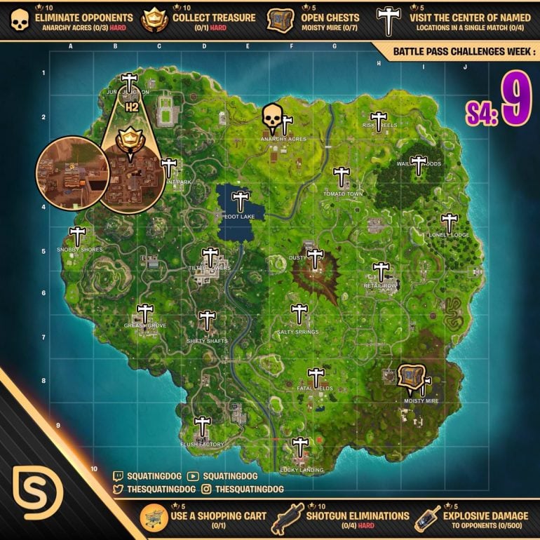 Cheat Sheet Map for Fortnite Battle Royale Season 4, Week 9 Challenges ...